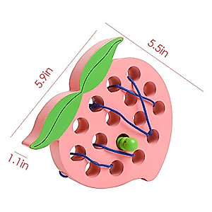 Skrtuan Wooden Lacing Threading Toys Wood Block Puzzle Car Airplane Travel Game Montessori Early Development Fine Motor Skills Educational Gift for 3 4 5 Years Old Toddlers Baby Kids, 1 Peach