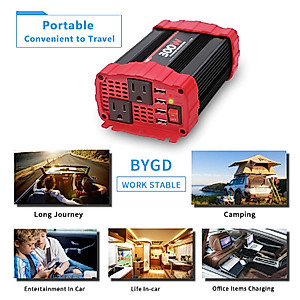 BYGD 150W Car Power Inverter, DC 12V to 110V AC Converter with Dual 2.4A USB Charging Ports Cigarette Lighter Socket Adapter