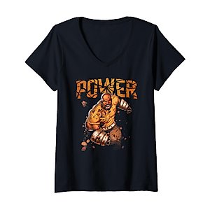 Womens Marvel Luke Cage Power Smashed Logo Portrait V-Neck T-Shirt