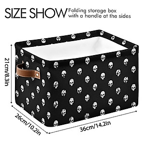 ALAZA Cartoon Skull Black Foldable Storage Box Storage Basket Organizer Bins with Handles for Shelf Closet Living Room Bedroom Home Office 1 Pack