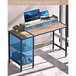 MINOSYS Computer Gaming Desk - 47" Home Office Desk with Storage, Writing Desk with Monitor Stand, Modern Simple Study Corner Table, Adjustable Storage Space, Gray