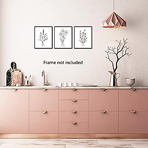 Black and White Wall Art Prints for Living Room, Bedroom, Kitchen, Office, Bathroom Wall Decor, Minimalist Wall Art, Botanical Prints, Plant Poster, Flower Pictures, Set of 3, 8" x 10", Unframed.