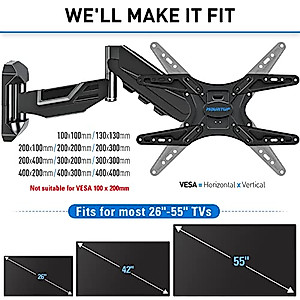 MOUNTUP Height Adjustable TV Wall Mount, TV Mount for Most 23-55 Inch TVs, Gas Spring Full Motion TV Wall Mount Bracket, Swivel Tilt Single Articulating Arm, Fits Max VESA 400x400mm, 11-44lbs MU0037