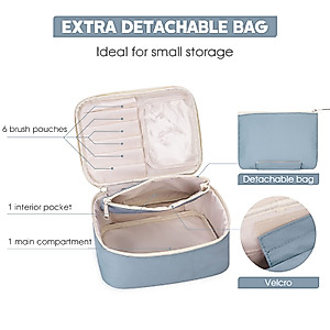 Narwey Travel Makeup Bag with Brush Compartments，Portable Cosmetic Bag，Make up Bag Makeup Organizer Case with Brush Storage for Women (Greyish Blue-1)