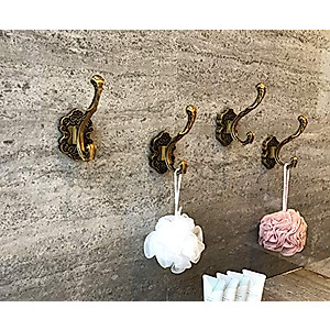 SDH Coat Hooks Wall Mounted - Decorative Towel Hooks - Aluminum Heavy Duty Wall Hooks for Hanging Coats, Purse & Clothes in Hallway, Closets, Bathroom - Pack of 2 Vintage Style Antique Brass Hooks