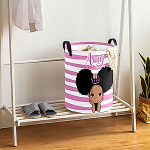 Personalized Collapsible Laundry Basket for Girls Kids,Cute Pink Baby Laundry Hamper with Handle,Custom Nursery Hamper with Name