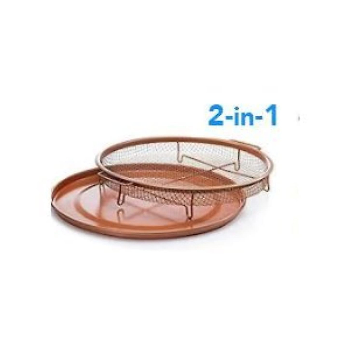 Nonstick Round Crisper Tray, Copper Oven, Turn Your Oven Into An Air Fryer - 2 Pc Set, Frying Basket And Baking Sheet, Dishwasher Safe, Heat-Resistant