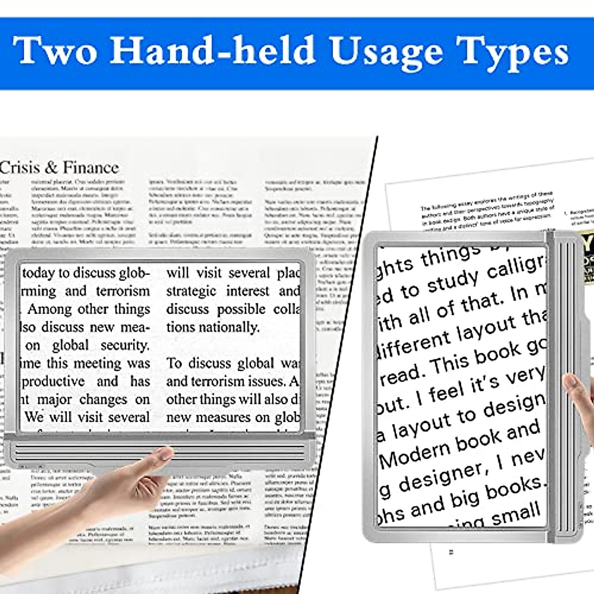 NZQXJXZ 5X Rechargeable Full Book Page Magnifier 6" x 9" Magnifying Glass for Reading 43 Ultra Bright LED Light Small Print Magnifier Lightweight for Low Eyesight Person and Seniors