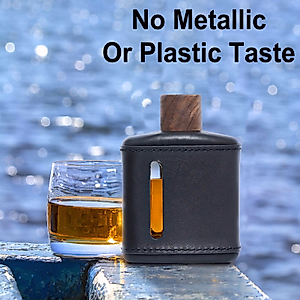 Garybank Handmade Genuine Leather Hip Flasks for Liquor for Men, Glass Whiskey Flask with Funnel & Wood Lids Leakproof for Hennessy Liquor & Spirits, Premium Whiskey Set Gifts Idea (Black, 200ml)