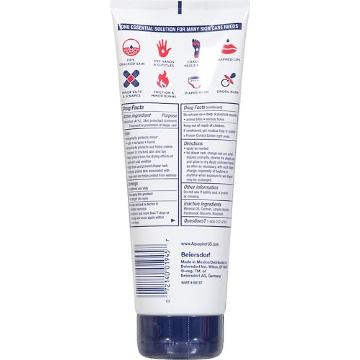 Aquaphor Healing Ointment Advanced Therapy Skin Protectant, Body Moisturizer for Dry Skin, Minor Cuts and Burns, Dry Cuticles, Cracked Heels, Hands and Lips, 7 Oz Tube