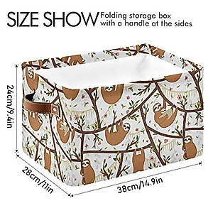 Moudou Sloth Laundry Basket Square Collapsible Laundry Hamper Clothes Toys Storage Bin with Handles for Bedroom, Closet, Nursery, Dorm, Home Decor