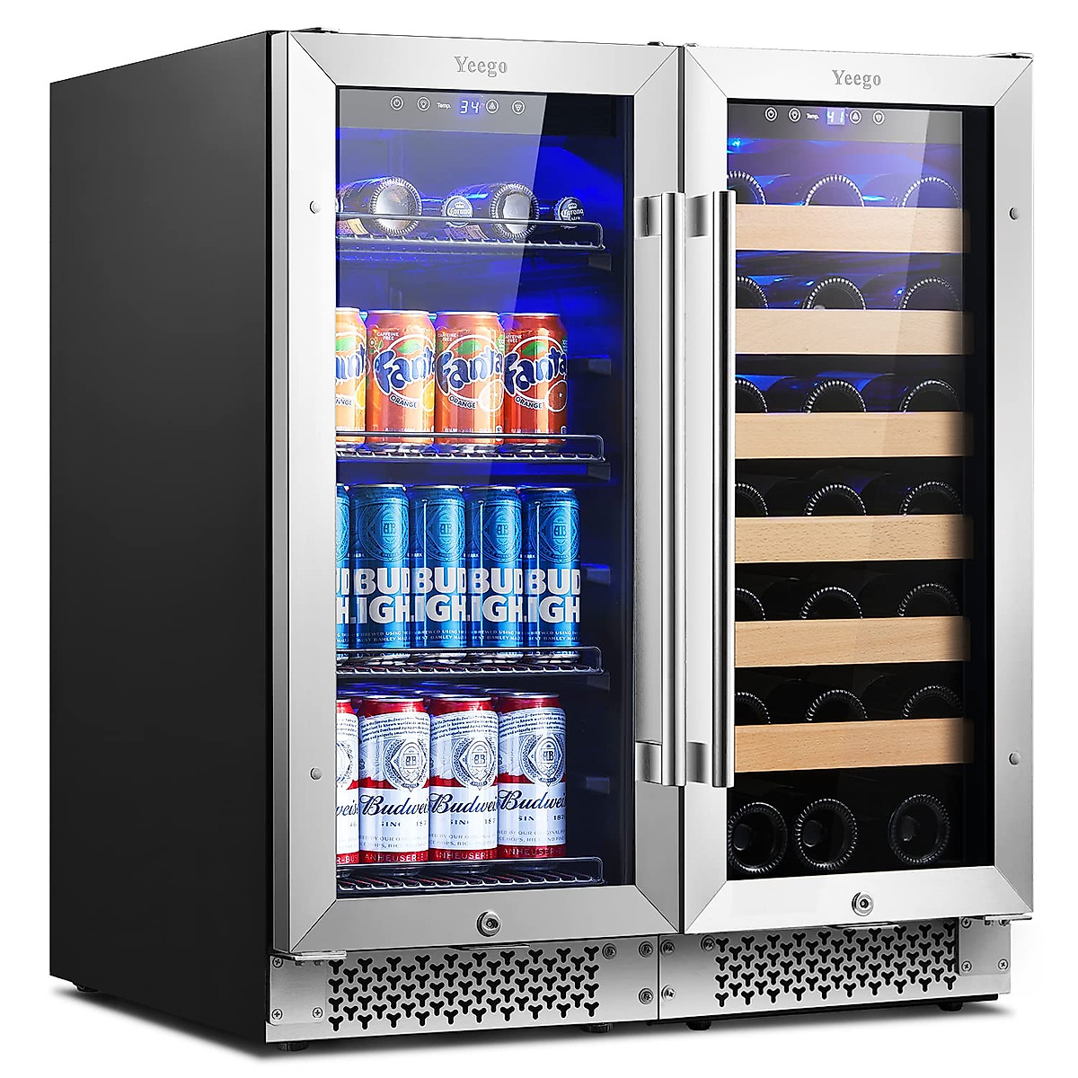Yeego 30 inch Wine and Beverage Refrigerator&Wine and Beer Fridge,Two 15" Wine Beverage Coolers Under Counter Freestanding Wine Beer Fridge, Hold 33 Bottles and 80 Cans (Two Pack)