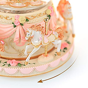 Carousel Snow Globe Gift, Music Box with Light 8-Horse Windup Musical Christmas Valentine Birthday Anniversary Present for Daughter Wife Girl Kids Clockwork Play Canon