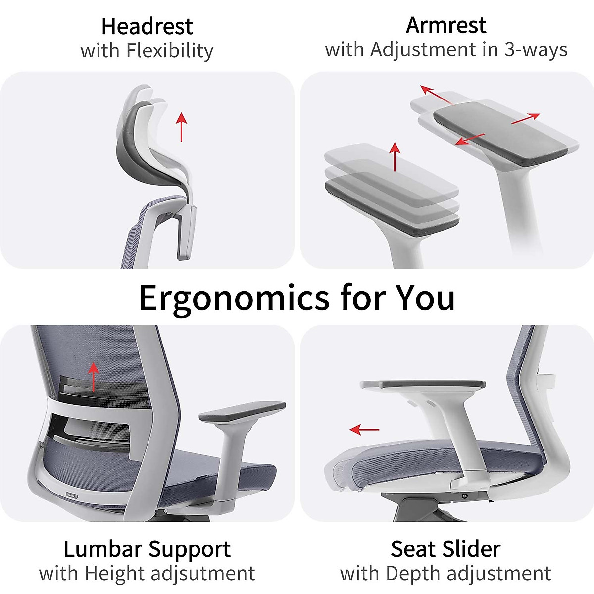 BESTUHL J17 Home Office Desk Chair - Ergonomic, High Back, 3 Lockable Recline Positions, 3-Way Armrest, Adjustable Seat Depth & Lumbar Support, Breathable Mesh Back (Black)