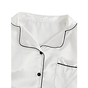 WDIRARA Women's Silk Satin Pajama Set 4 Pieces Soft Bride Sleepwear Loungewear White M