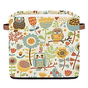 13x13x13 Storage Cube Bins Flower Owl Fabric Storage Cubes 13 inch Collapsible Storage Bins Animal Birds Cubby Storage Baskets for Organizing Shelf Cabinet Bookcase Boxes
