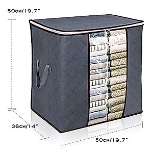 Kernorv Large Capacity Clothes Storage Bags, Set of 3 Breathable Foldable Durable Thick Fabric blanket Closet Organizer with Sturdy Zipper for Clothes,Comforters,Blankets,Pillows,Bedding (Grey)