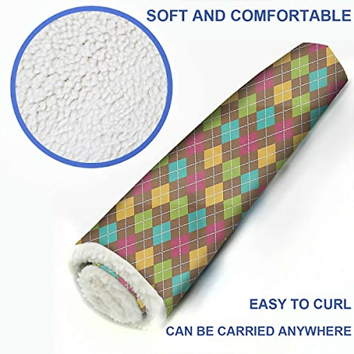 Multicolor Dog Bed Mat Squares Dotted Lines Autumn Colors Checkered Ultra Soft Warm Plush Puprug Puppy Bed Cushion Geometric 22" x 28"