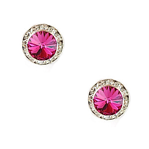 Silver Plating Element Fuchsia Rhinestone 15mm Rondelle Circle Round Shape Stud Earring