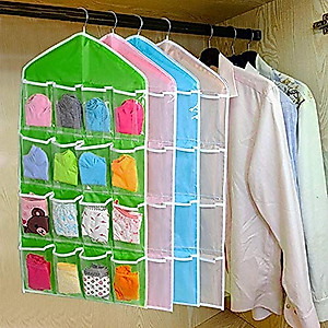 POPETPOP Socks Bra Rack Hanger Organizer Hanging Pockets Over The Door: 16 Clear Pockets Hanging Closet Storage Bag Shoe Underwear Sock Bra Organizer Underwear Sock Storage Organizer