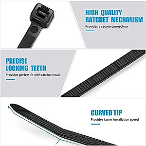 Zip Ties 8 inch (1000 Pack), 40lbs Tensile Strength, Black Cable Ties, Wire Ties for indoor and outdoor use, by Skalon