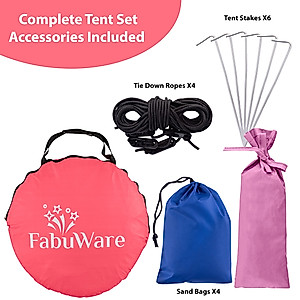 Fabuware Pop Up Beach Tent – UPF 50+ UV Sun Protection Beach Shade Beach Tent Pop Up for Kids & Adults - Sun Shelter with Carry Bag and Tent Stakes for Beach, Park, Camping (Coral Pink)