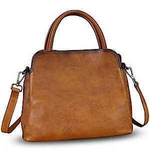 Genuine Leather Satchel Purse for Women Vintage Handmade Top Handle Handbag Designer Crossbody Bag Tote (Brown)