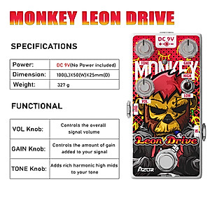 AZOR Leon Dirve Guitar Pedal Monkey Overdrive Analog Effect Pedal for Electric Guitar Bass True Bypass AP503