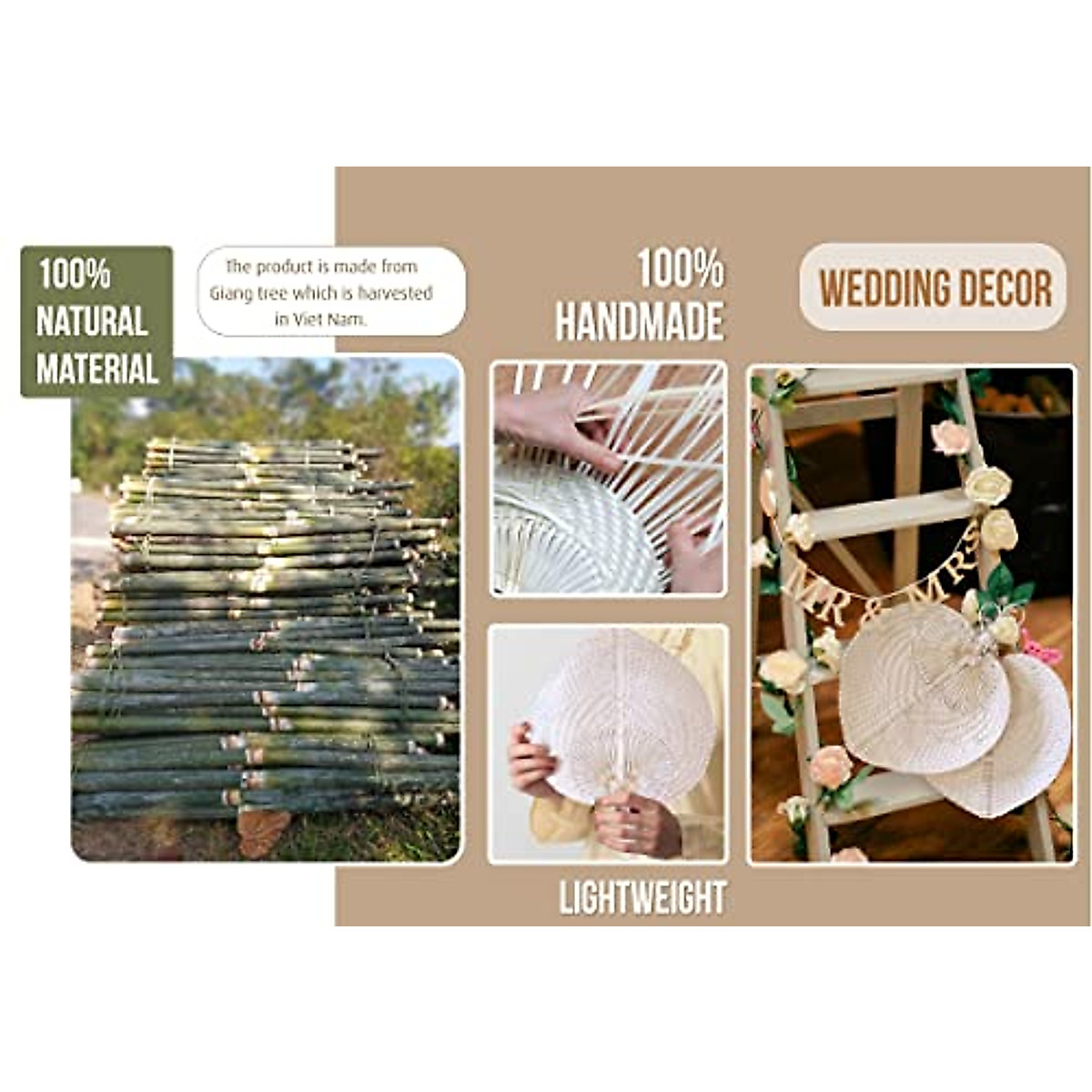 TAGREE Wedding Raffia Fans for Guest - Wedding Gift Idea for Couple & Guests Farmhouse Decor & Boho Chic Decor (White with Ring Handle (Set of 12))