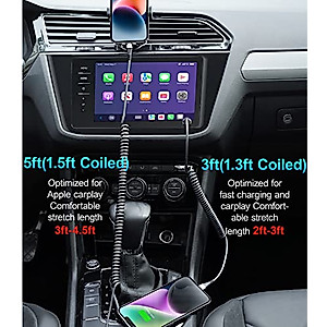 Coiled Lightning Cable 3ft, 2 Pack iPhone Charger Cable for Car, [Apple MFi Certified] Short Retractable Charging Cord Compatible with iPhone 14/13/12/11 Pro Max/XS MAX/XR/XS/8/iPad/iPod/CarPlay