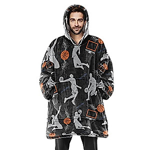 NZOOHY Sherpa Blanket Hoodie Basketball Sport Pattern Wearable Blanket Oversized Hoodie Blanket Gift for Adult Women Men Teens, One Size Fits All