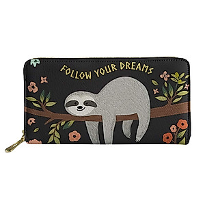 Coloranimal Long Pu Leather Wallet Women Ladies Cute Animal Sloth Clutch Bag GIft Shopping Credit Cards Coins Holder Organizer (Follow Your Dream)