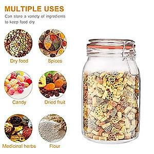 Encheng 50 oz Glass Jars With Airtight Lids And Leak Proof Rubber Gasket,Large Wide Mouth Mason Jars With Hinged Lids For Kitchen Canisters 1500ml,Big Glass Storage Containers,Gallon Jars 3 Pack