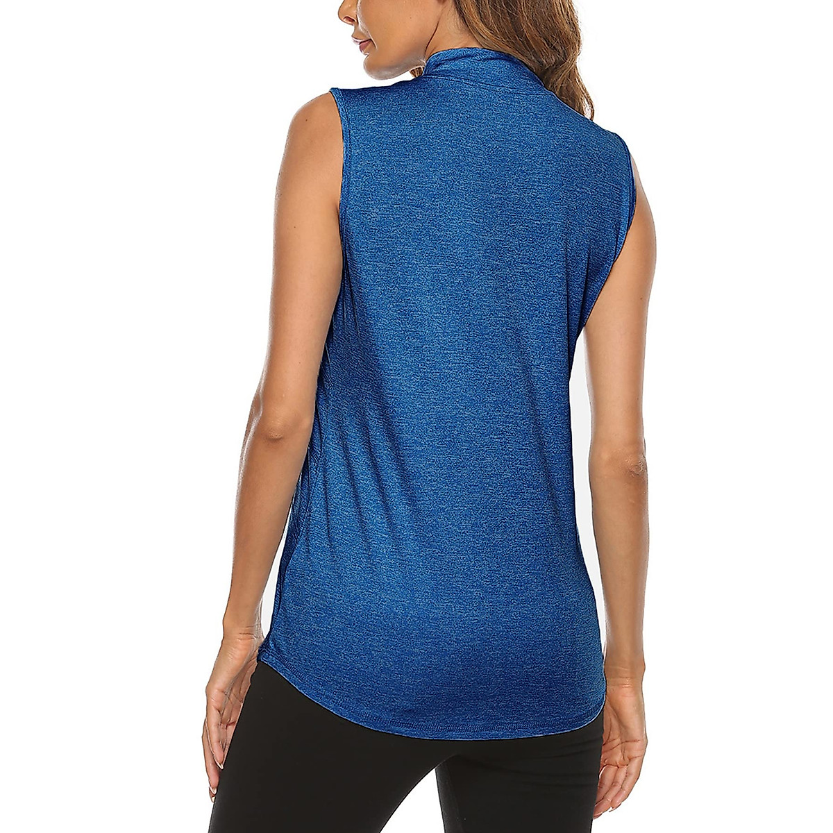 Koscacy Women's Petite Sleeveless Golf Tennis Polo Shirts Zip Up Dry Fit Workout Tank Tops Deep Blue X-Small