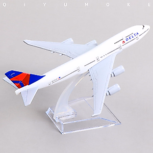 QIYUMOKE 1/400 Delta Plane 747 Model Diecast Metal Airplanes Model kit with Stand (6 inches) Boeing 747 Airlines Model Plane for Aviation Enthusiasts Gift, Desktop Display Decorations