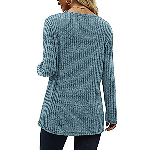 OFEEFAN Long Sleeve Shirts for Women Tunics Ladies Sweaters Winter Tops Blue L