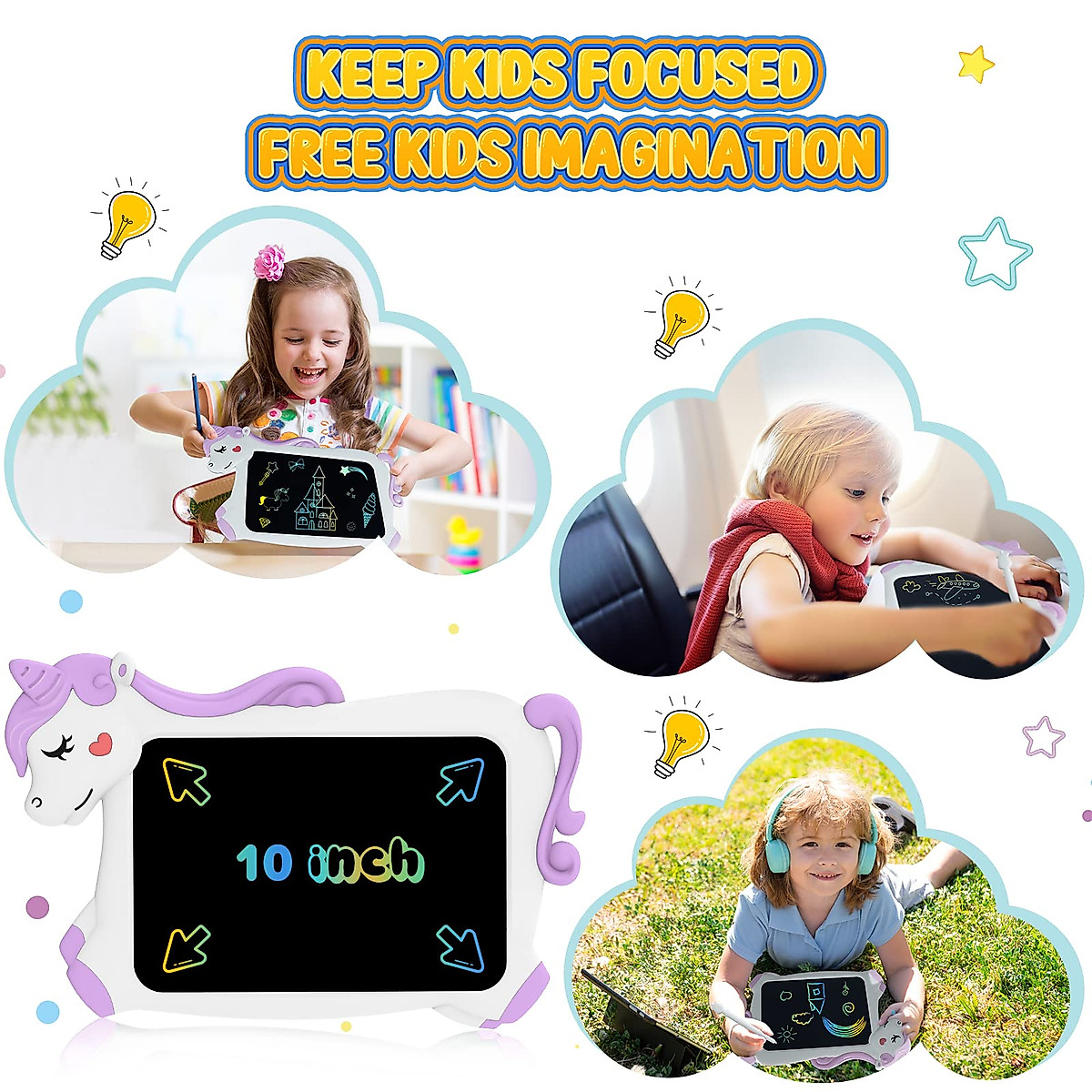 CHEERFUN LCD Writing Tablet for Kids Toys 10'' Toddler Unicorns Toys Gifts for Girls Age 3-8 Erasable Doodle Board Mess Free Drawing Pad Birthday Gift Ideas Christmas Stockings Easter Basket Stuffers