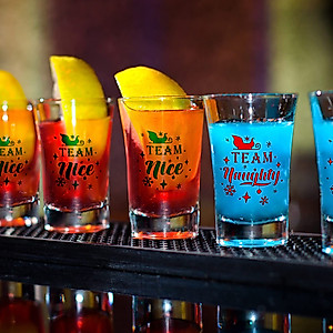 Set of 12 Christmas Shot Glasses 1.2 oz Holiday Cocktail Glasses Acrylic Christmas Shot Cups Green Red Team Naughty Team Nice Cups Novelty Acrylic Stemless Wineglass Party Shot Cups for Drinking Gift