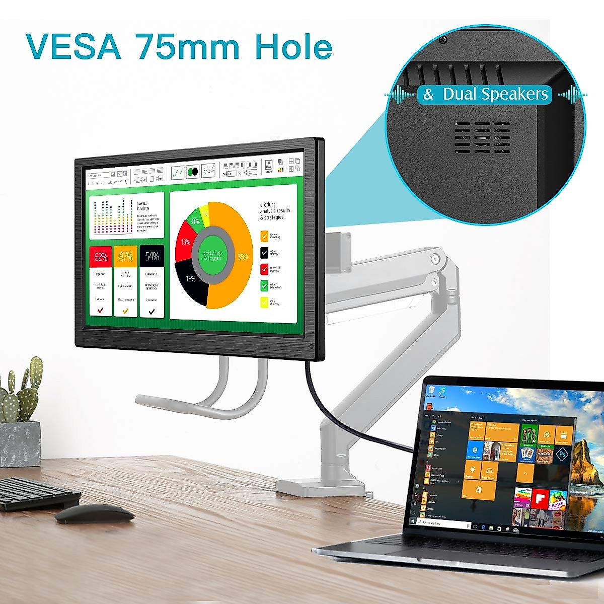 Eyoyo 13.3 inch IPS HDMI Monitor 1920x1080 16: 9 LCD Display Screen Support HDMI VGA Intput for PC Laptop Computer Home Security CCTV System with Loudspeakers