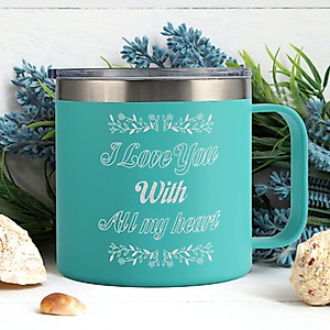 KrazeKK Personalized Insulated Coffee Tumbler - 14oz Engraved Stainless Steel Coffee Mug - Personalized Travel Mug with Handle and Lid - Ideal Customized Gift for Women, Men, Friends