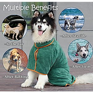 HhiMyOct Dog Drying Coat - Microfiber Dog Towel Robe Super Absorbent Pet Bathrobe Dry Fast Dog Bag, Adjustable Collar & Belly Strap Fast Drying Coat Pet Dog Cat Bath Robe Towel