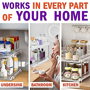 TOPITOP 2 Pack of 2 Tier Under Sink Organizer for Bathroom, Kitchen Sink Organizer Under Cabinet Storage, Pull Out Make Up and Vanity Cabinet Organizers with Movable Dividers