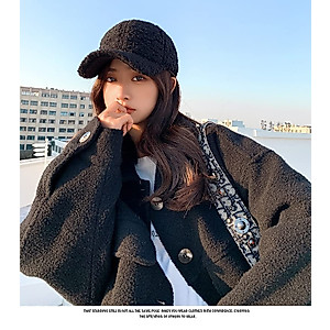 Women Men Winter-Warm Baseball Caps Faux-Lamb-Wool Teddy-Fleece Baseball Hats Adjustable Outdoor Cap (M, Black)