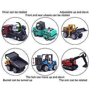 Odowalker Construction Trucks 6pcs Colorful Mini Assorted Construction Vehicles Alloy Diecast Car Sand Box Excavator Cement Dumper Bulldozer Forklift