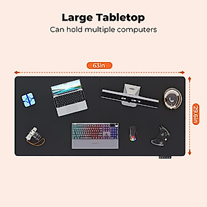 FitStand 4 Legs Standing Desk with Dual Motor, Large 63x30 inches Electric Adjustable Height Gaming Desk with Splice Board, Stand up Home Office Desk Computer Workstation,Black