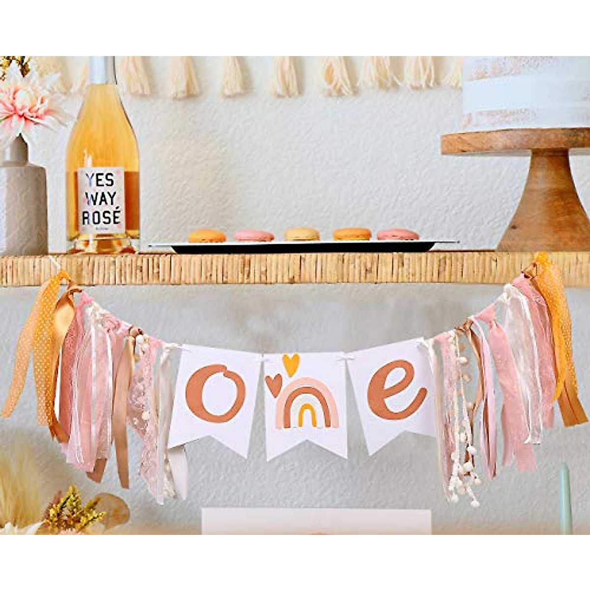 Bohemian Party Rainbow Birthday Banner -1st birthday high chair bunting decoration, silent and neutral modern girl, smash cake props, photographer photo props. (Bohemian Rainbow)