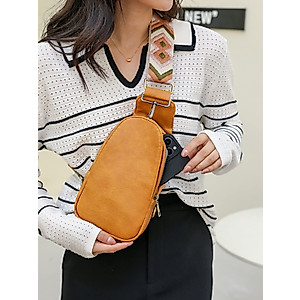 Sling Bag for Women Crossbody Fanny Packs Guitar Strap Bum Chest PU Leather Backpack Small Daypack Shoulder Satchel