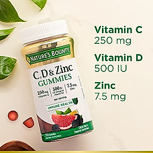 Nature's Bounty C, D, & Zinc Gummies, Immune Support Gummies for Adults, Citrus Berry, 70 Ct