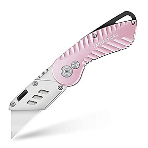 FantastiCAR Pink Folding Utility Knife Gift Box Cutter Lightweight and 100 Blades with Dispenser