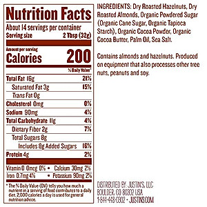Justin's Chocolate Hazelnut and Almond Butter, Organic Cocoa, No Stir, Gluten-free, Responsibly Sourced, 16 Ounce (Pack of 1)